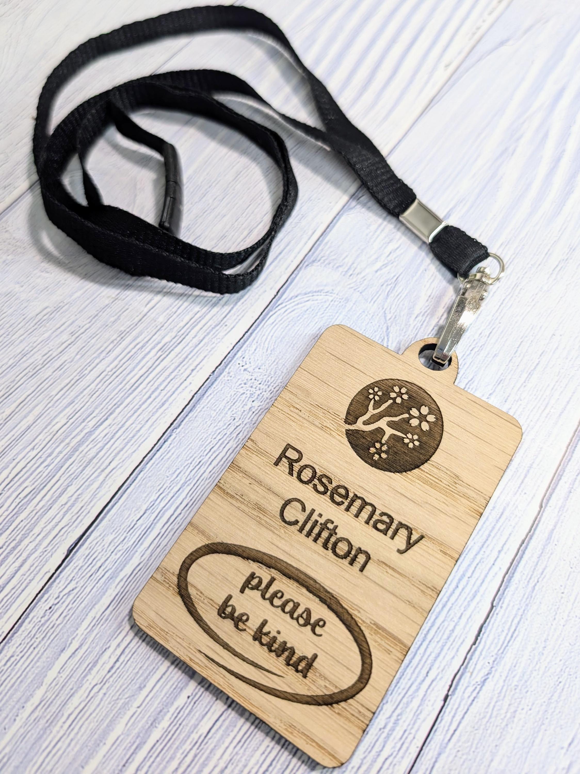 Personalised Oak Staff Name Badge With Eco Lanyard - Etsy