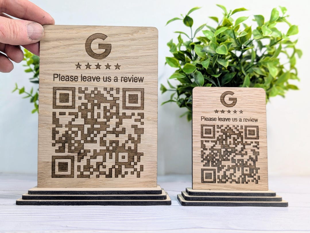 Custom Wooden Google Review Sign With QR Code | Business Review Plaque ...