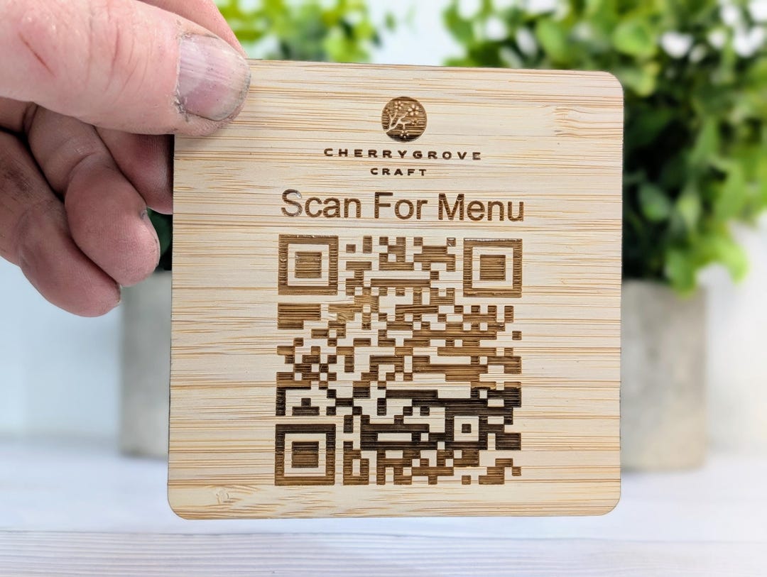 Personalised Bamboo QR Code Coaster: Eco-friendly Business Promo - Etsy