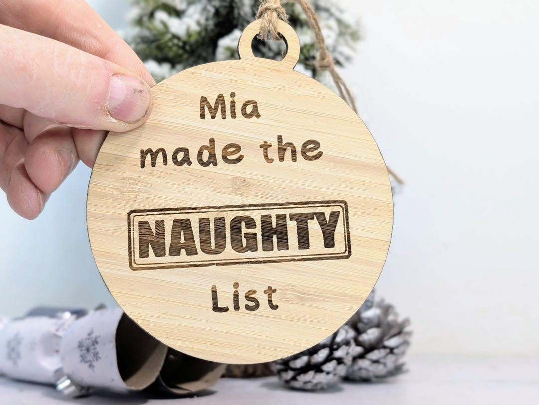 Custom Double-sided Naughty or Nice List Bamboo Bauble | Personalised ...