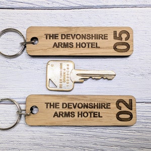 Personalised Wooden Hotel Room Number Keyrings, 90 X 25mm, With Hotel ...