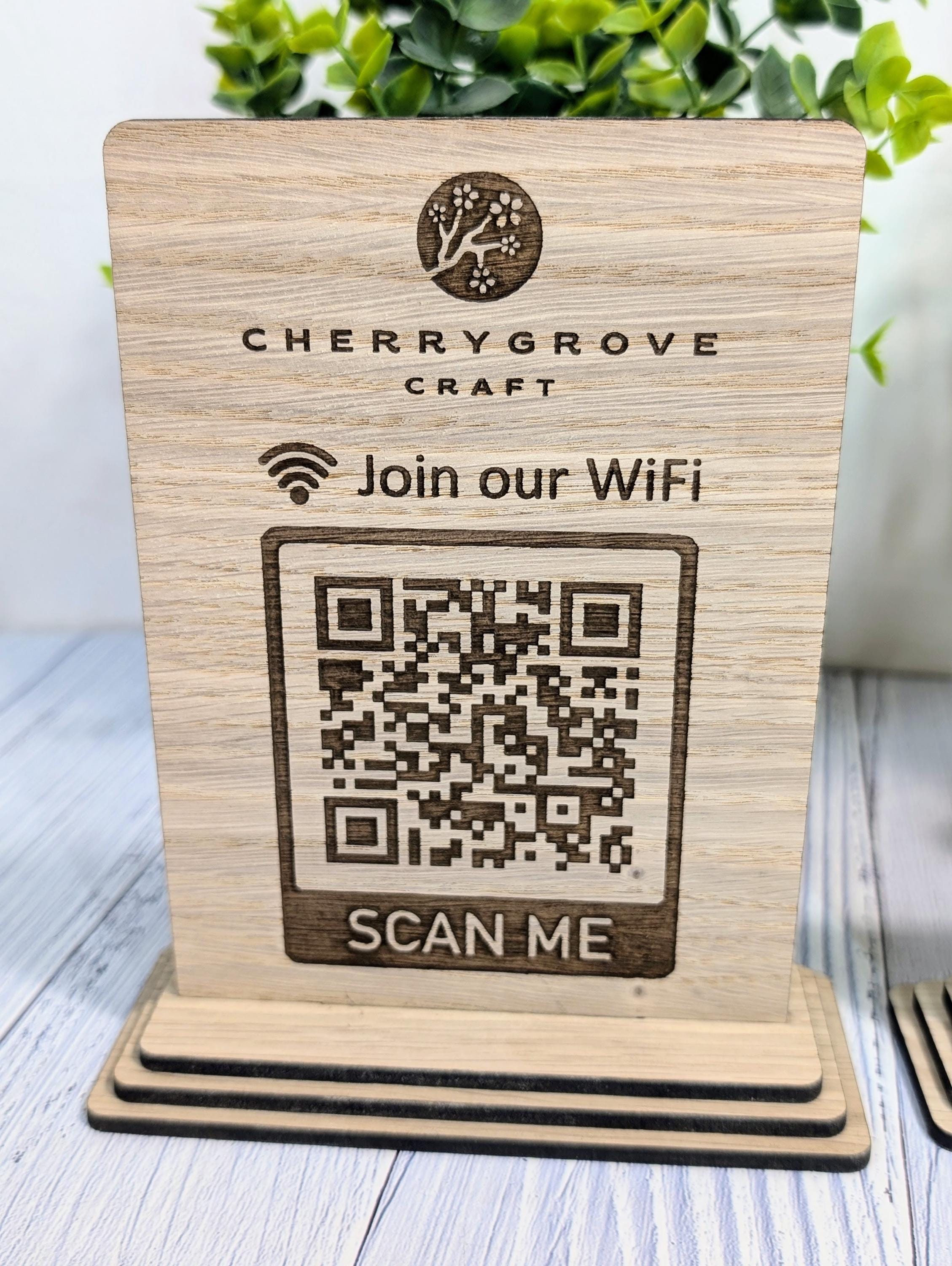 Wooden Wifi QR Code Sign + Logo, Eco-friendly Custom Internet Password ...