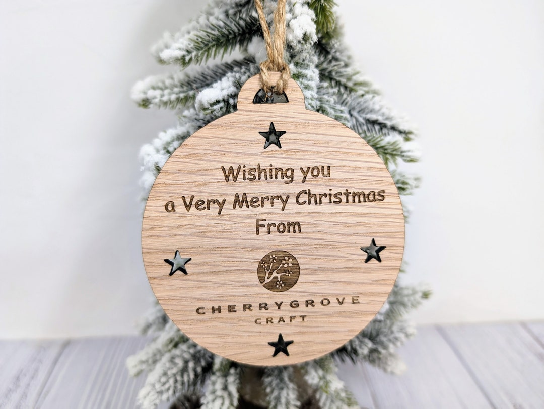Personalised Oak Veneer Christmas Bauble: Corporate Logo Ornament - Etsy