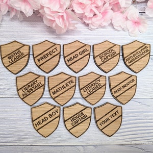 School Achievement Badges - 55x65mm - Oak Veneered MDF - Pin or Pin ...