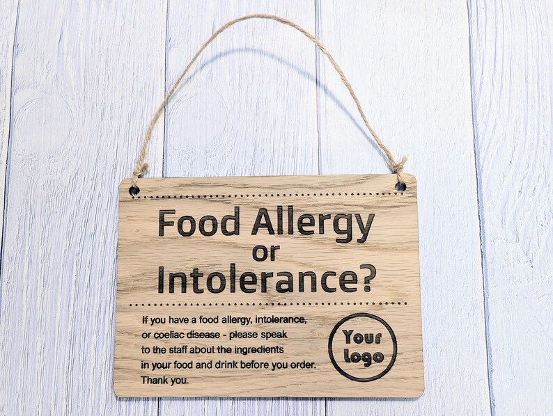 Custom Food Allergy Sign – Oak Safety Notice for Menus or Counters ...