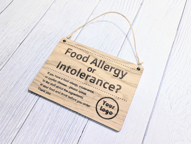 Custom Food Allergy Sign – Oak Safety Notice for Menus or Counters ...