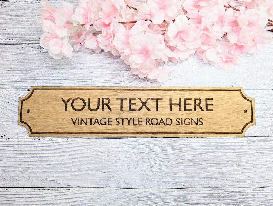 Retro British Street Name Sign Personalised Oak Veneer, 4 Sizes Custom ...
