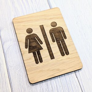 Wooden Toilet Sign Male Female | Engraved Oak | Bathroom Door Plaque in ...