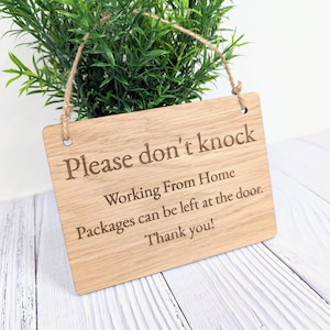 Working From Home, Wooden Sign | Oak Veneer | Door Sign | No Knocking ...