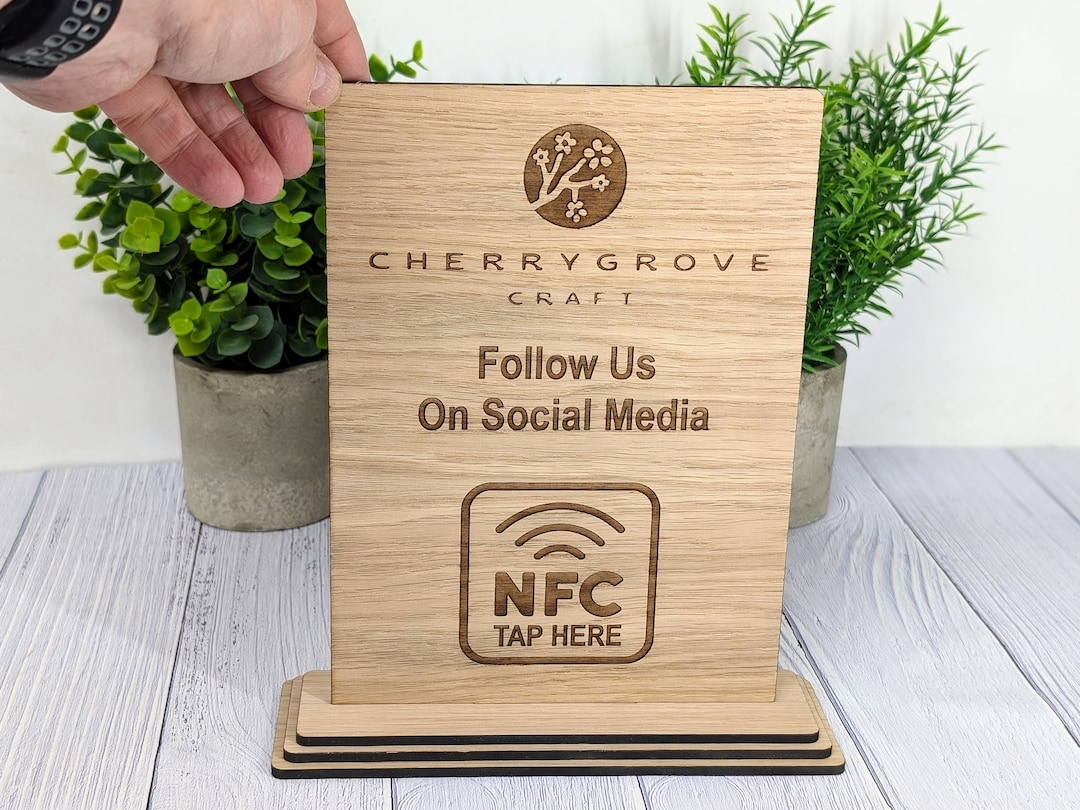 Custom NFC Wooden Social Media Sign: 'tap to Follow Us' Freestanding ...