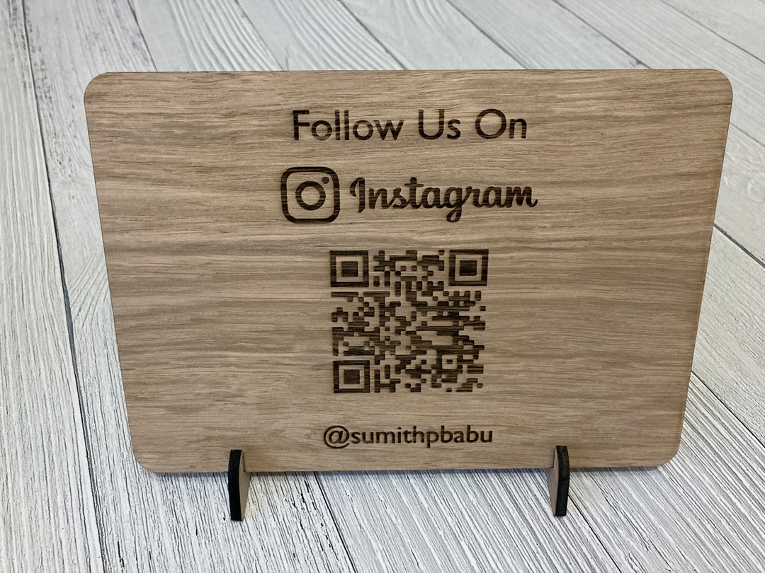 Wooden Social Media Sign | 'follow Us On' Sign | QR Code Sign | Oak - Etsy