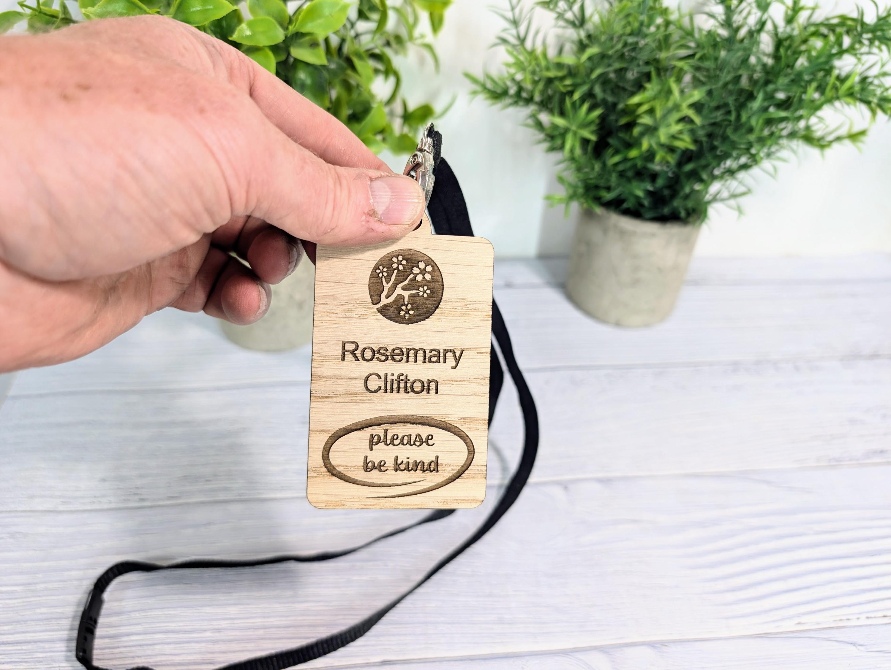 Personalised Oak Staff Name Badge With Eco Lanyard - Etsy