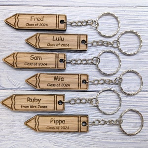 Personalised Student Pencil Keyrings, Oak School Key Chains, Students ...