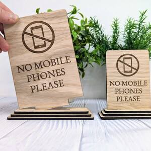 Freestanding "no Mobile Phones Please" Wooden Table Sign, Oak Finish ...