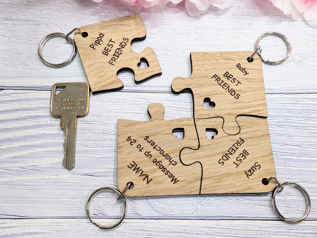Personalised Jigsaw Keyring Set - 4 Pieces, Oak Veneer, 100x100mm ...