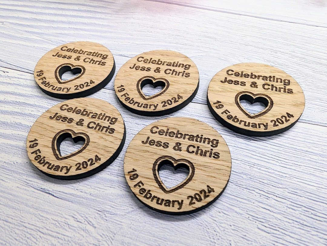 Personalised Wedding Favour Discs Oak Veneer Custom Wedding Discs With ...