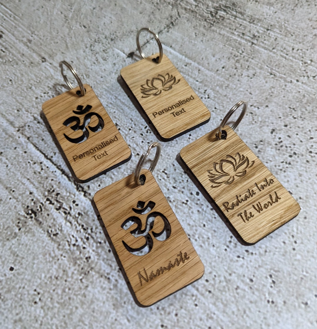 Personalised Yoga Keyrings | Engraved Wooden Lotus Flower & Namaste ...