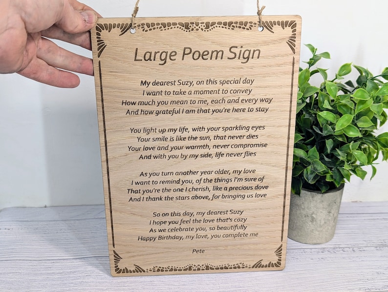 Custom A4 Wooden Poem Sign - Personalised Engraving, Perfect for Longer ...