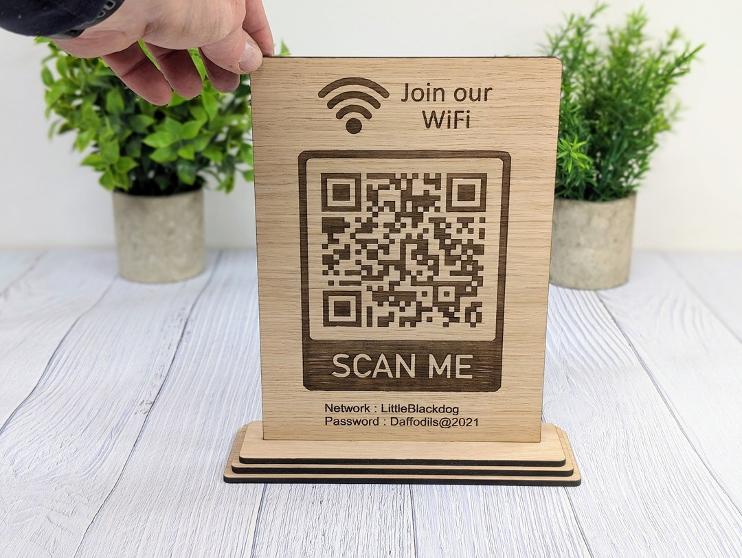 XL Wooden Wifi QR Code Sign, Eco-friendly Custom Network Name and ...