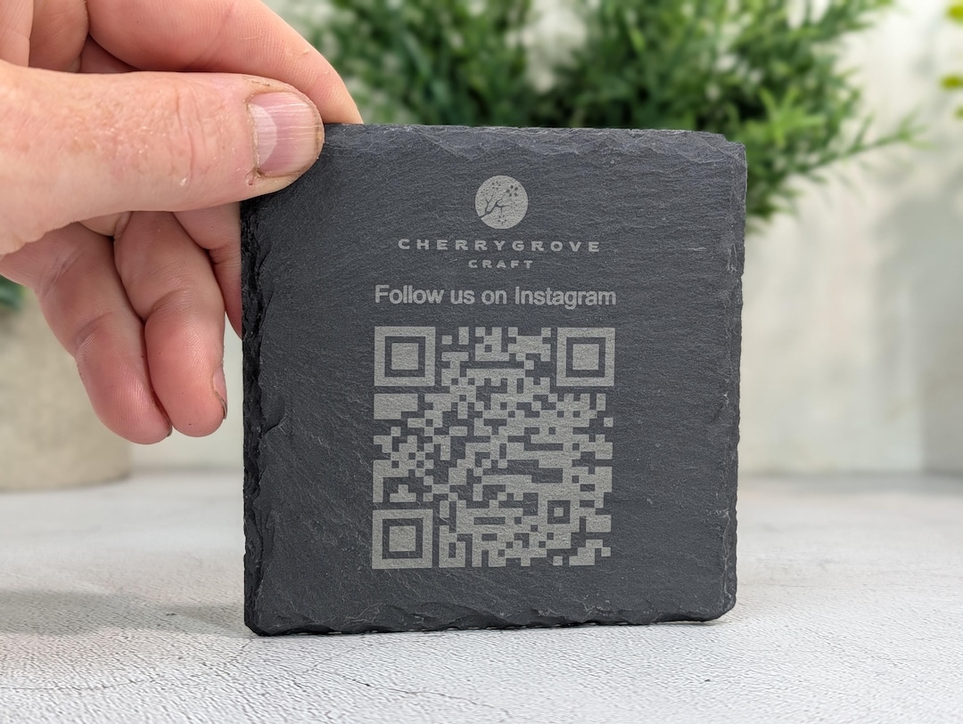 Social Media Slate Coaster – Engraved QR Code Business Promo, Follow Us ...