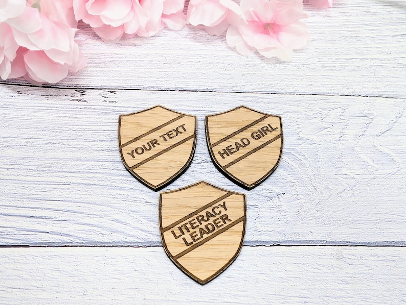 Buy Small Oak Veneered School Badges: Custom Education Pins (40x48mm ...