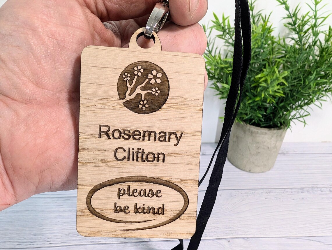 Personalised Oak Staff Name Badge With Eco Lanyard - Etsy