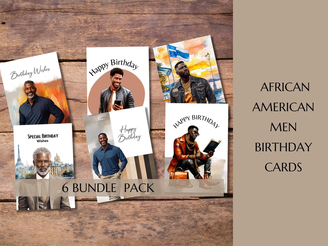 Black Men Birthday Cards. Bundle Pack, Afrocentric, African American ...