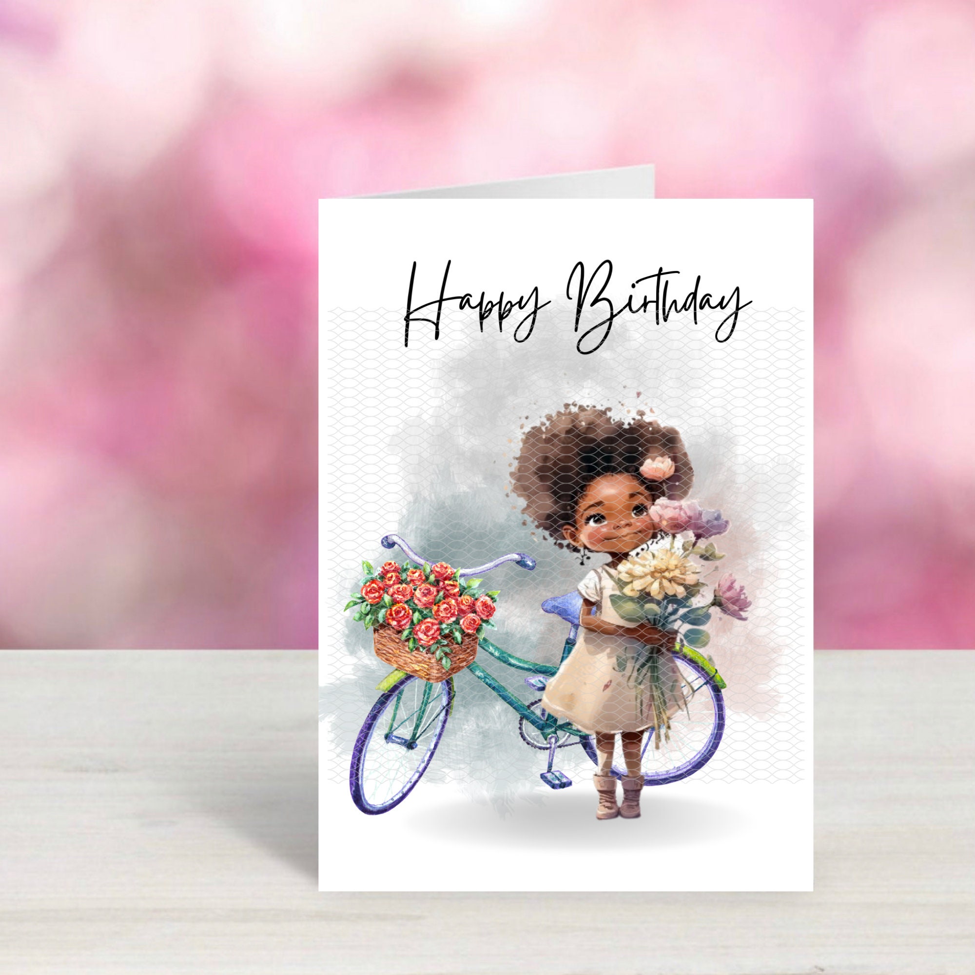 Flower Girl Birthday Card Black Greeting Cards Black Girl Watercolor ...