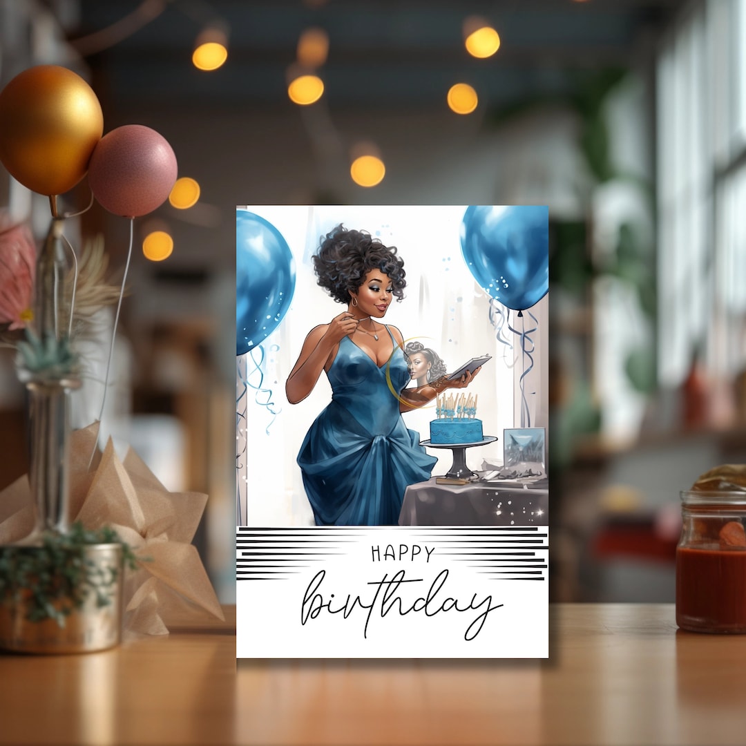 Happy Birthday Card Black Woman Afrocentric Greeting Card Celebration ...