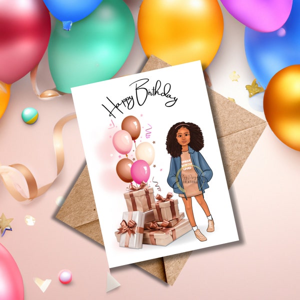 Little Black Girl Happy Birthday Card - Etsy
