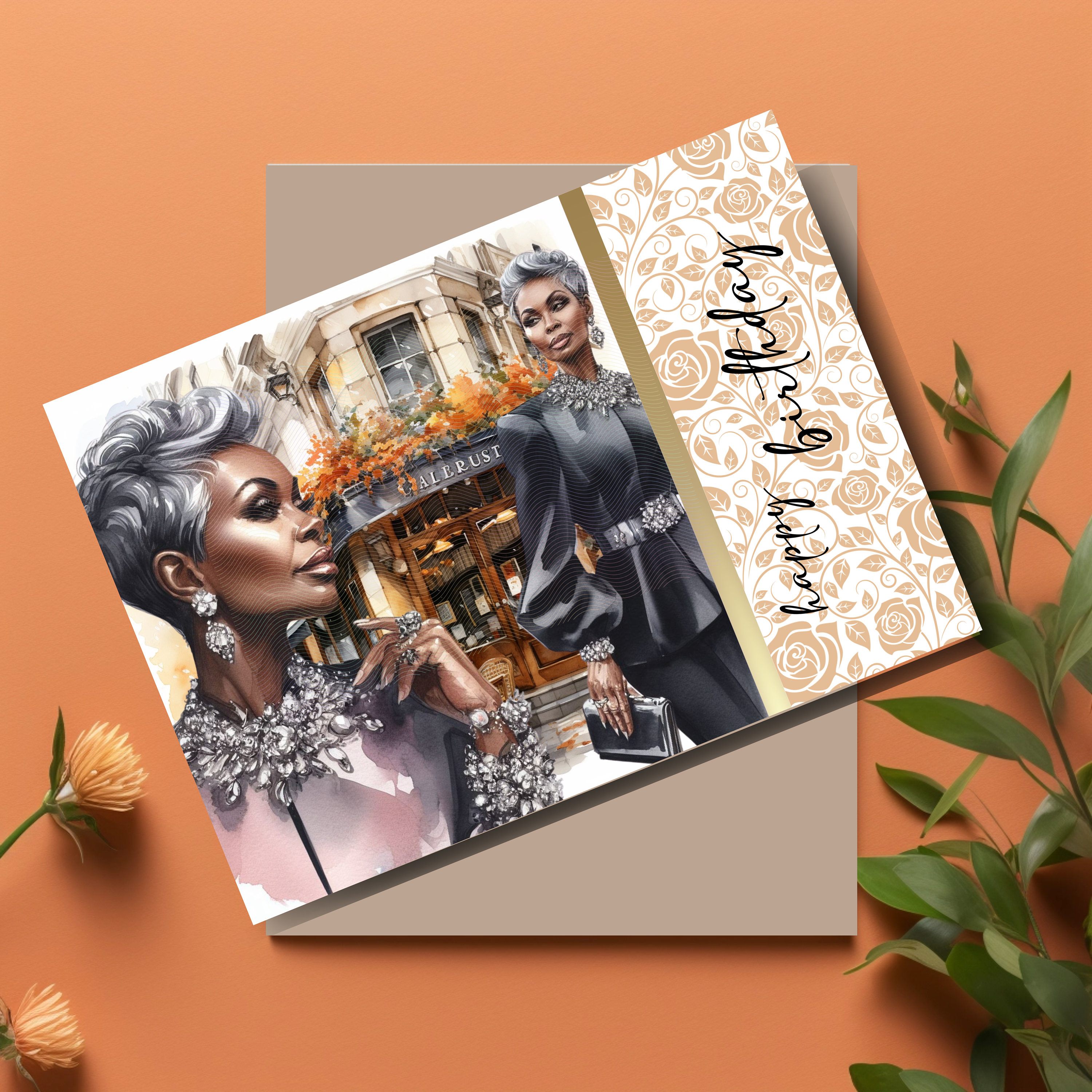 Black Woman Birthday Card Landscape Card Top Fold African American ...