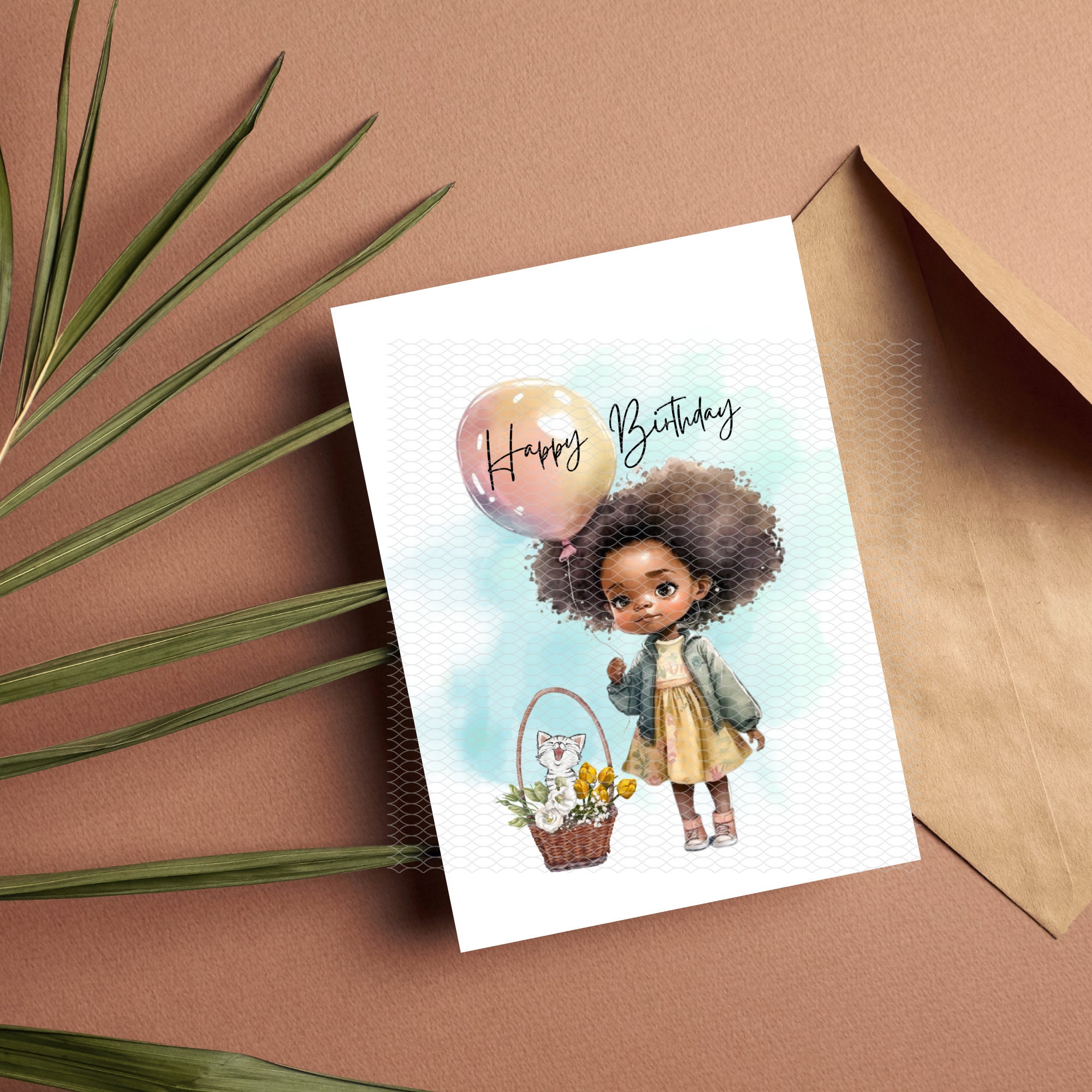 Flower Girl Birthday Card Black Greeting Cards Black Girl Watercolor ...