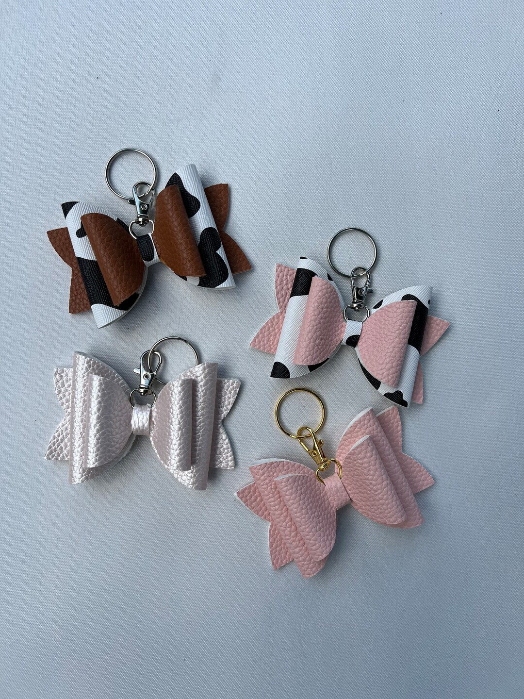 Pink Leather Bow Keychain / Bow Key Holder / Cute Keychain / - Etsy