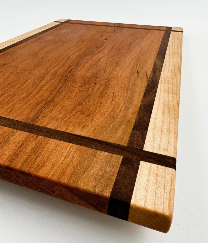 Cherry Wood Cutting Board With Maple Trim and Walnut Inlay - Etsy