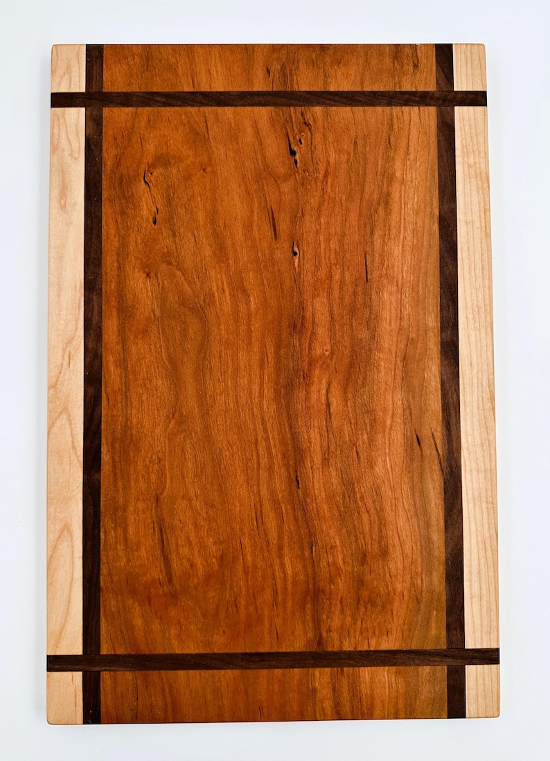 Cherry Wood Cutting Board With Maple Trim and Walnut Inlay - Etsy