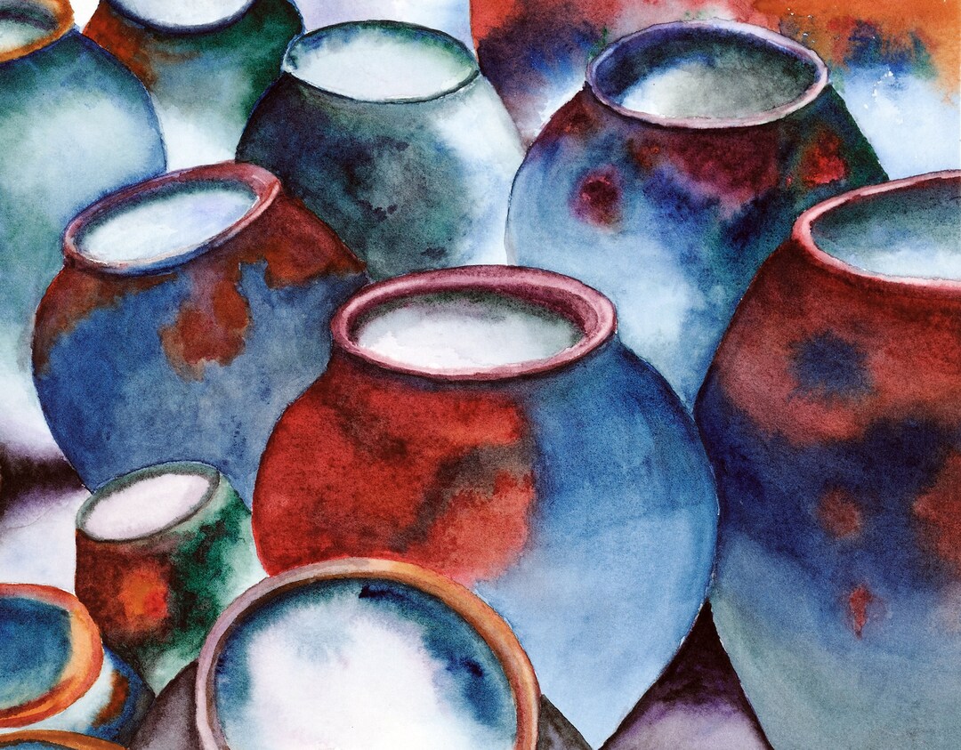 Watercolor Artwork: "clay Pots" - Etsy