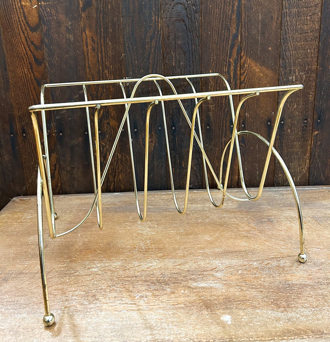 Vintage Brass Magazine Rack MCM Magazine Rack Midcentury Decor Retro ...