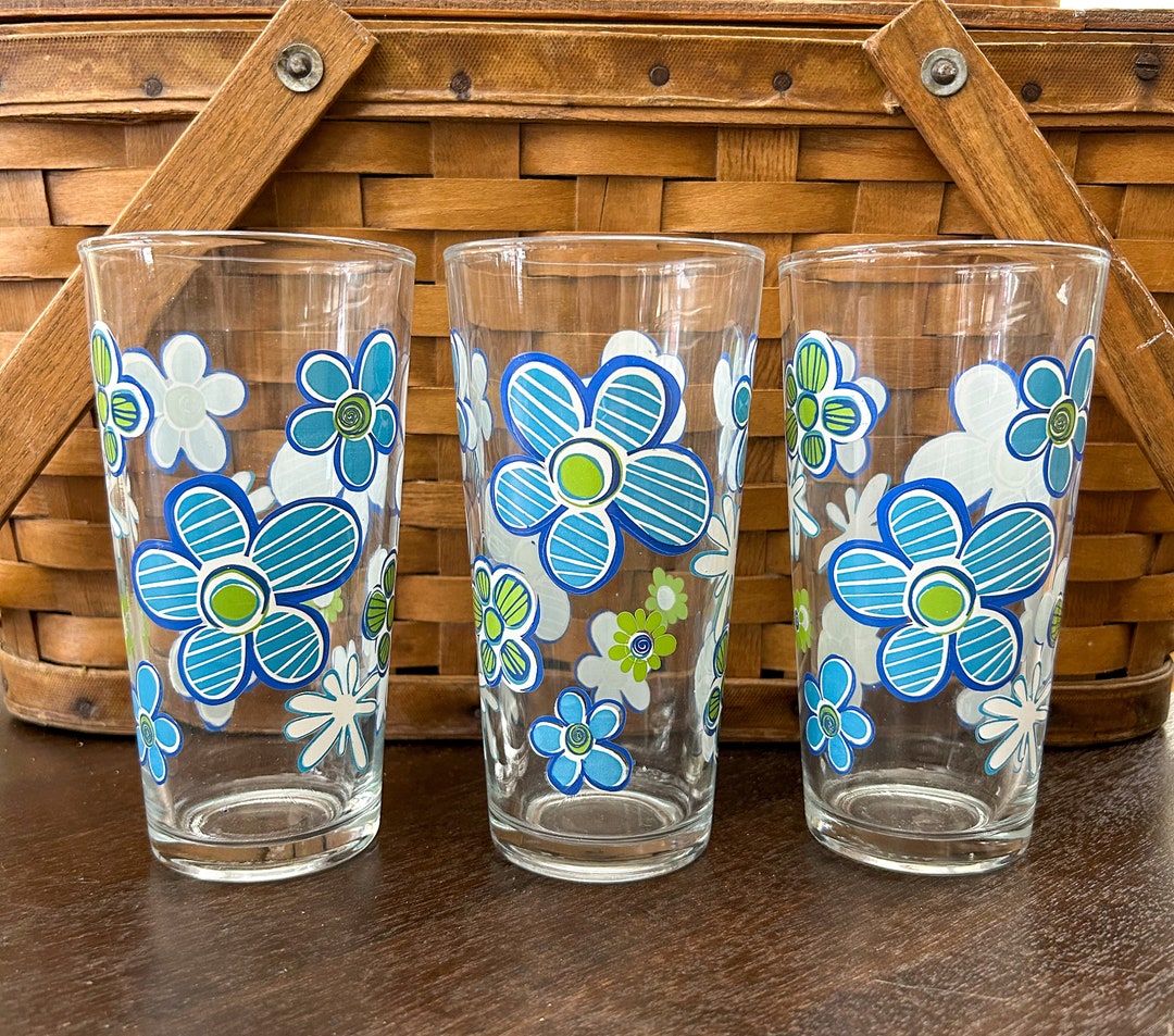 Vintage Daisy Glasses | Diasy Tumbler Glasses | Groovy Barware | MCM ...