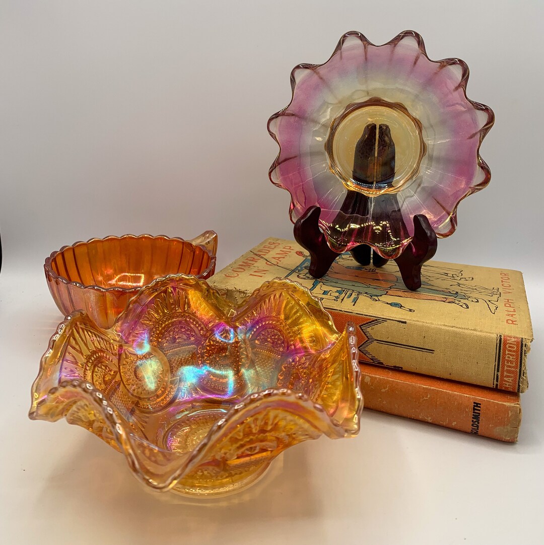 Vintage Carnival Glass Bowl | Iridescent Glass Bowl | Carnival Glass ...