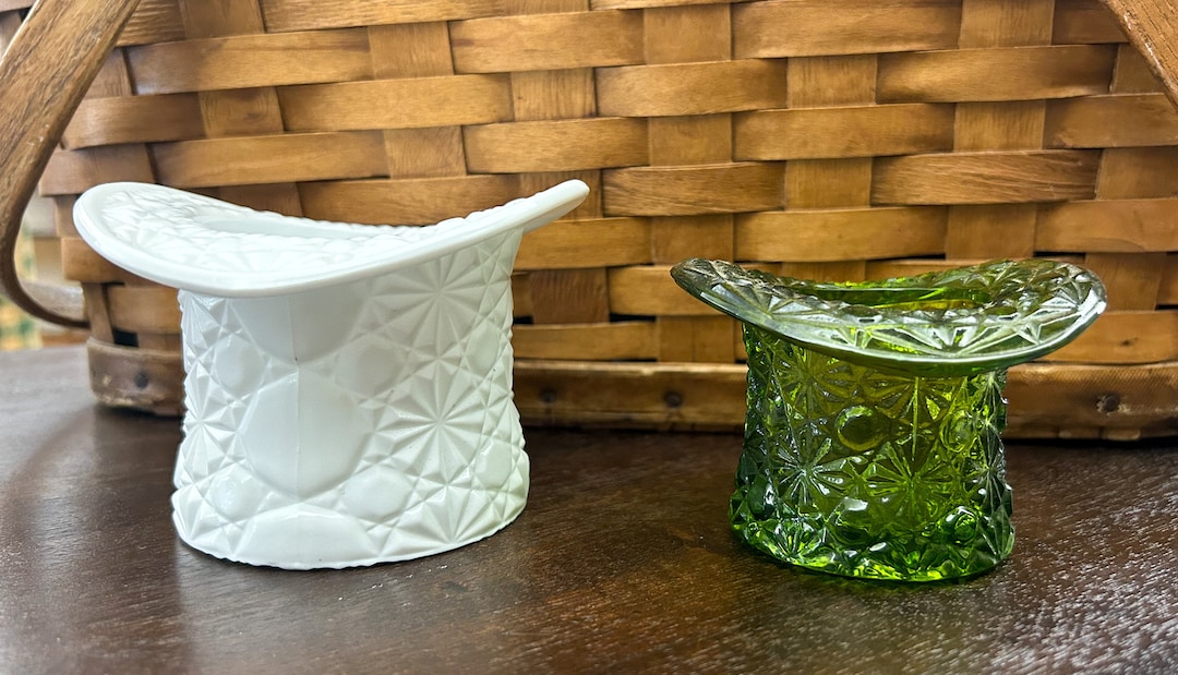 Vintage Milk Glass Hat | Daisy and Button Milk Glass Top Hat | Green ...
