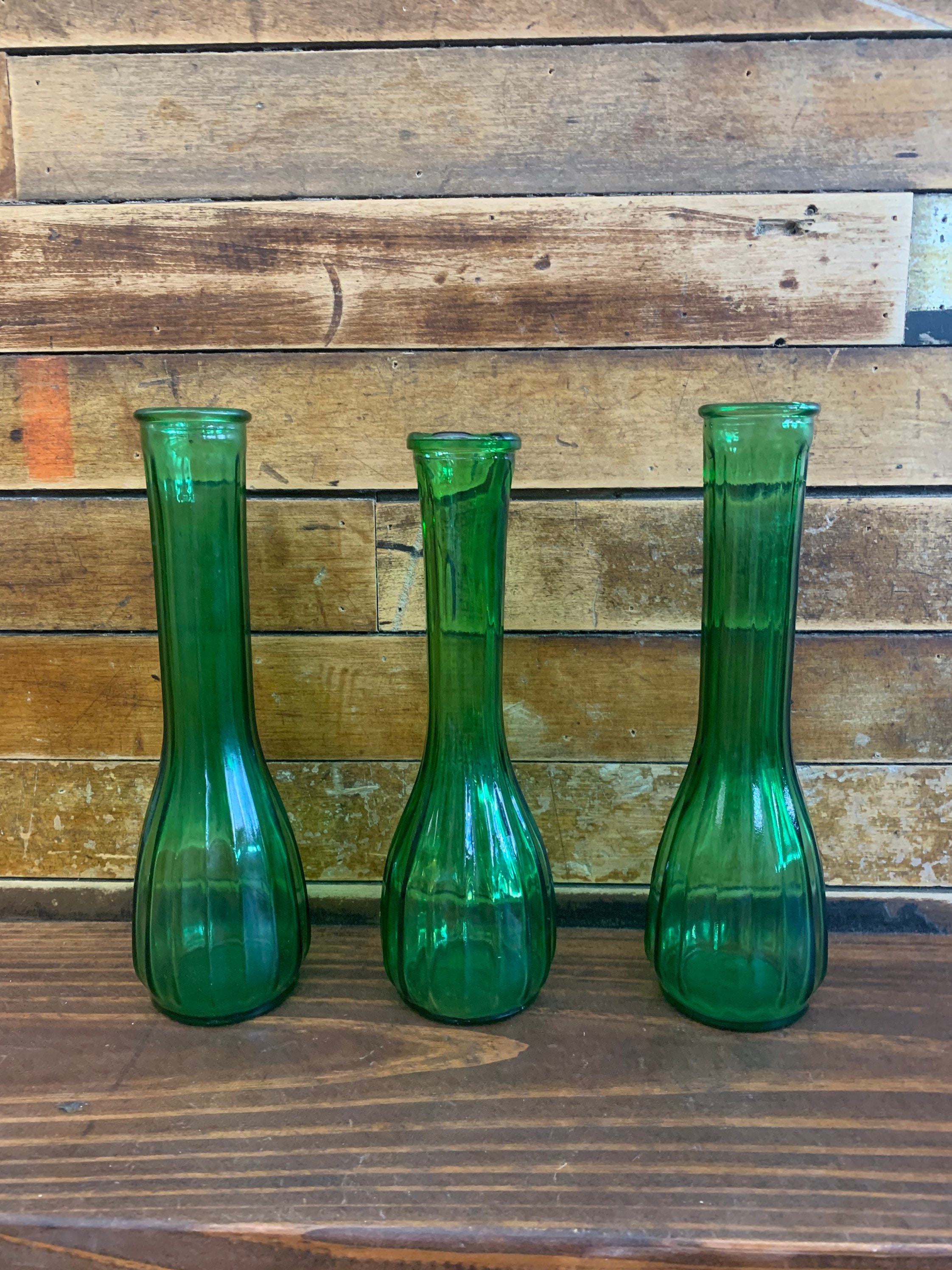 Green Glass Bud Vase Fluted Green Vase Green Bud Vase - Etsy