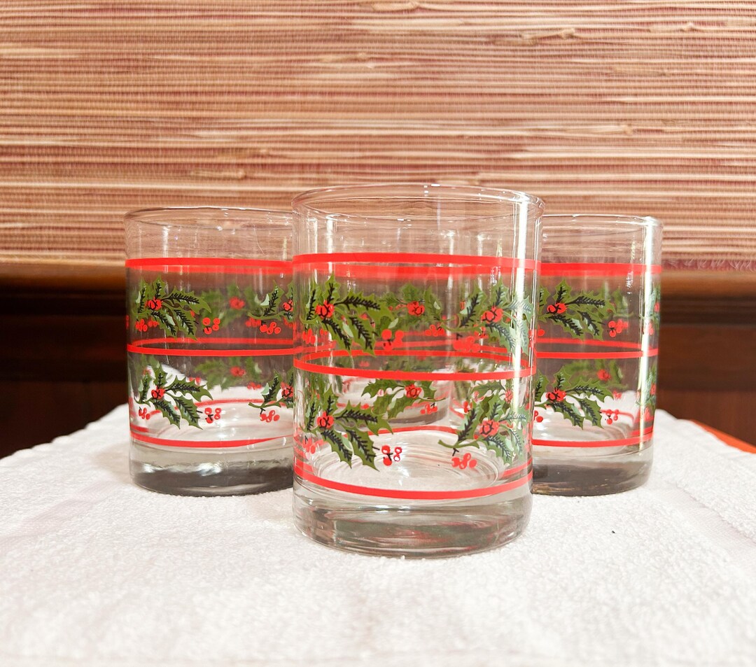 Set of 4 Jbyrons Holly Berry Double Rocks Glasses, Vintage Christmas ...