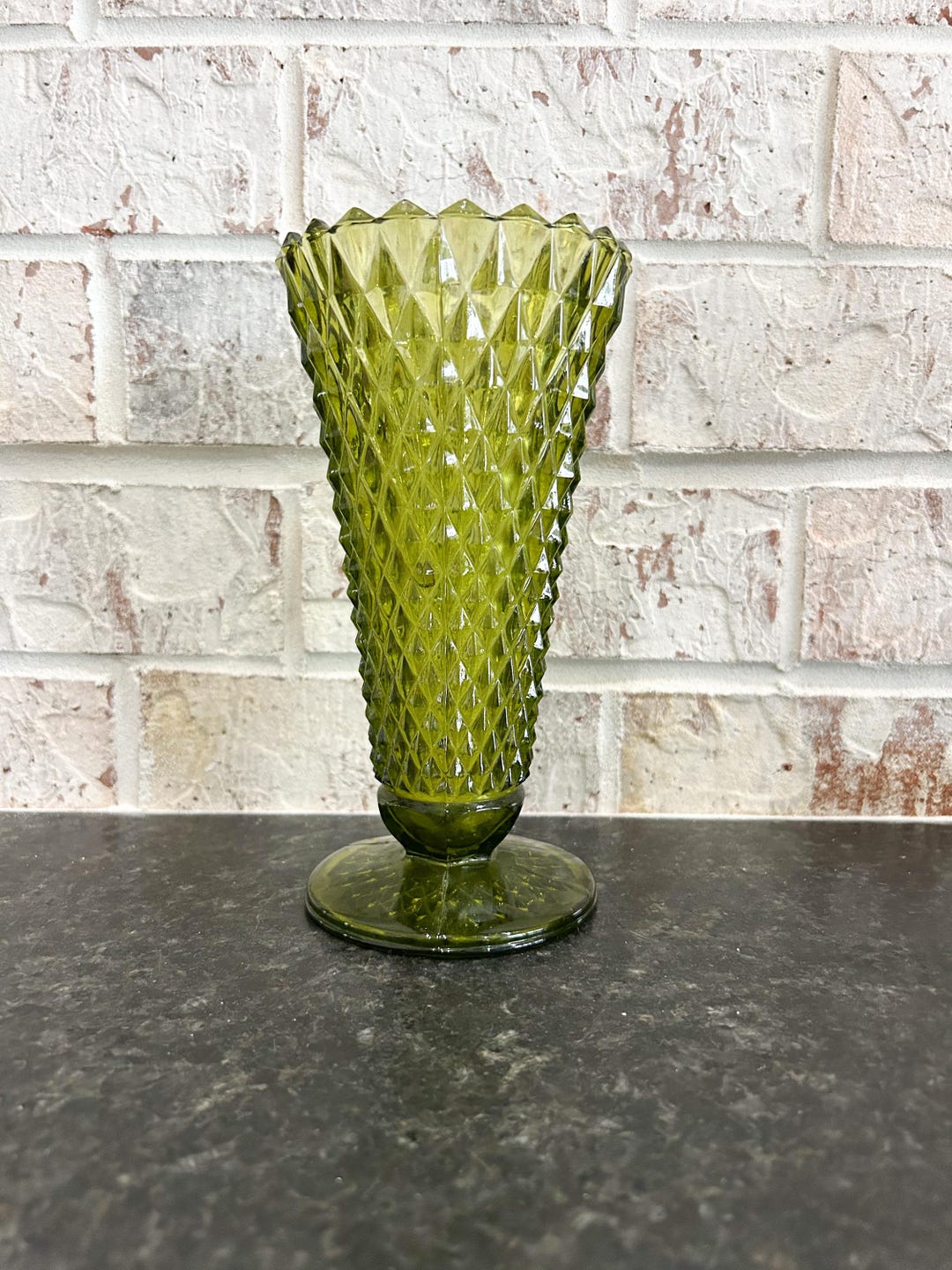 Vintage Indiana Glass Green Vase, Green Floral Vase, MCM Green Vase, Vintage Green Flower Vase ...