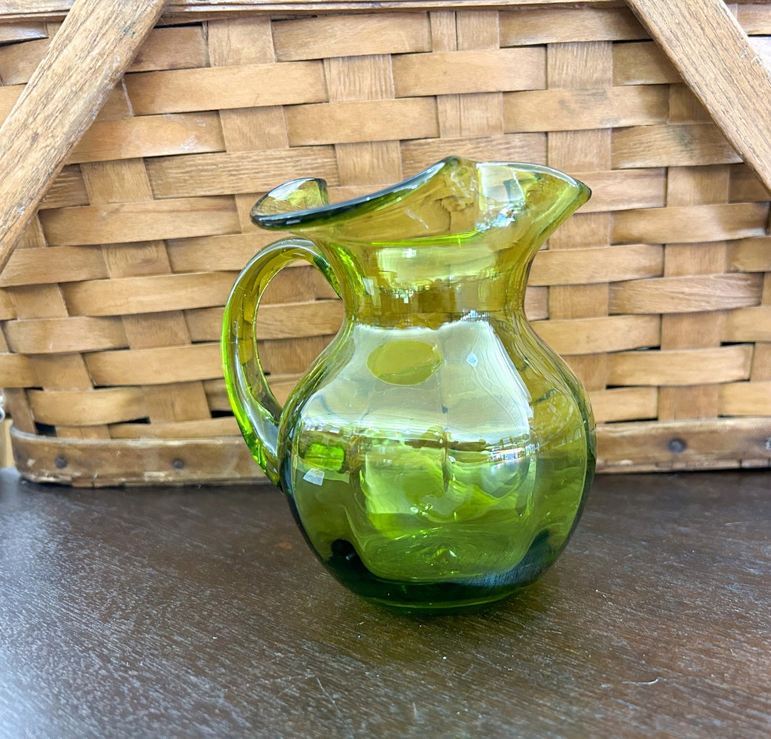 Green Glassware, Vintage Viking Vase, Viking Pitcher, Handblown Glass ...