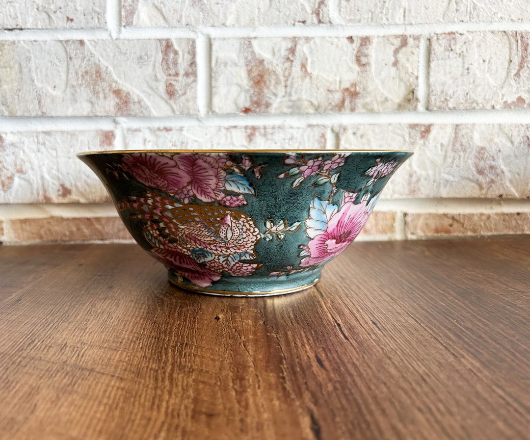 Vintage Japanese Style Enamel Lotus Flower Bowl, Cloisonne Bowl, Asian ...