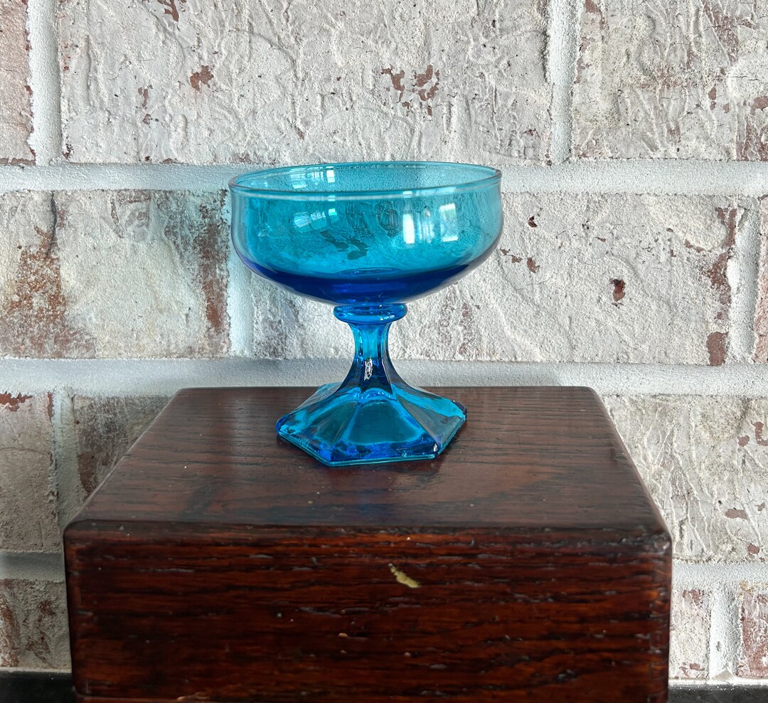Flair Blue Anchor Hocking Dessert Dish, Champagne Coupe Glass, Vintage ...