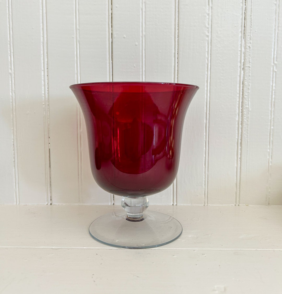 Vintage Home Interiors Ruby Red Candle Holder, Pedestal Ruby Red Candle Holder, Hollywood ...