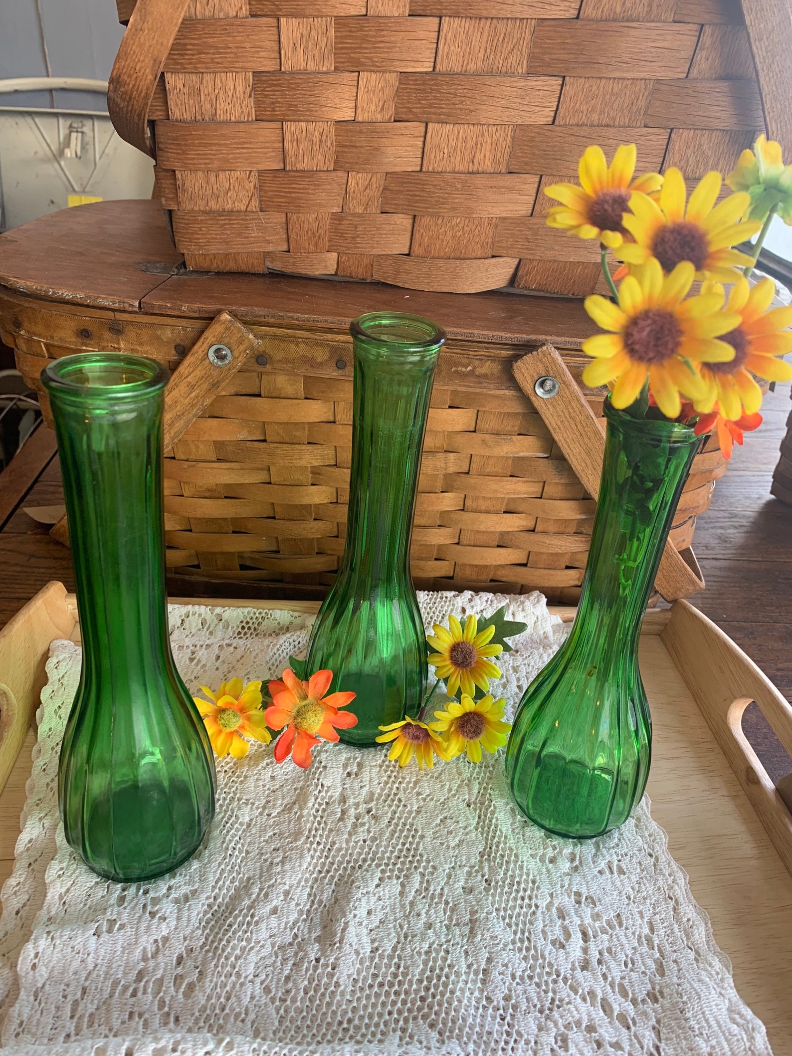 Green Glass Bud Vase Fluted Green Vase Green Bud Vase - Etsy