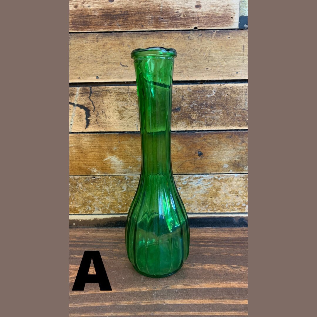 Green Glass Bud Vase Fluted Green Vase Green Bud Vase - Etsy