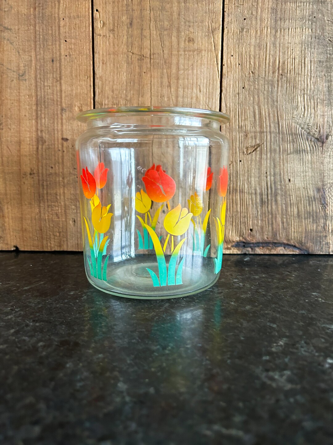 Vintage Tulip Canister Jar, No Lid, Anchor Hocking, Yellow and Red ...